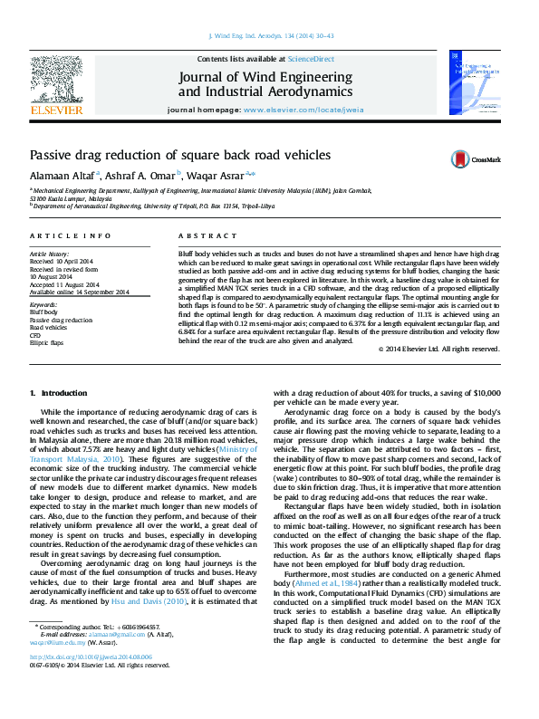 (PDF) Passive drag reduction of square back road vehicles