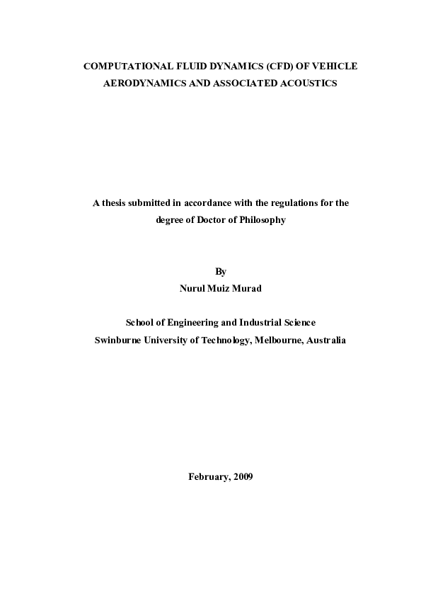 (PDF) COMPUTATIONAL FLUID DYNAMICS (CFD) OF VEHICLE AERODYNAMICS AND ASSOCIATED ACOUSTICS A ...