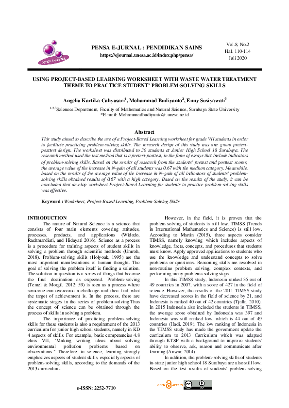 (PDF) Using Project-Based Learning Worksheet with Waste Water Treatment Theme to Practice ...