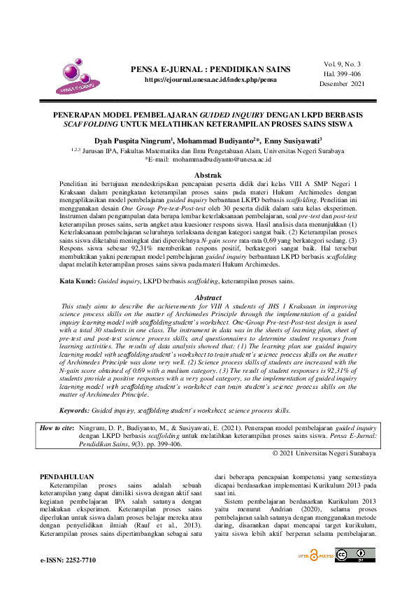 (PDF) Penerapan Model Pembelajaran Guided Inquiry Dengan LKPD Berbasis Scaffolding Untuk ...