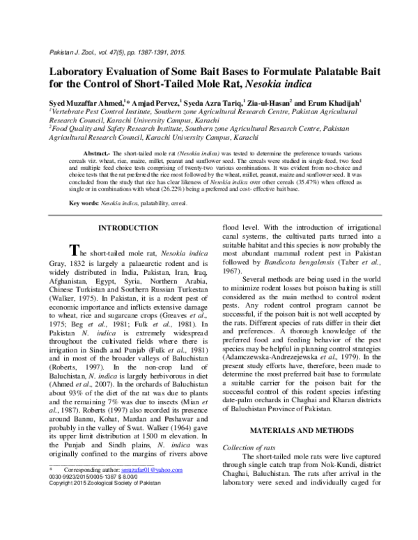 (PDF) Laboratory evaluation of some bait bases to formulate palatable ...