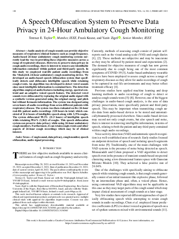 (PDF) A Speech Obfuscation System to Preserve Data Privacy in 24-Hour Ambulatory Cough Monitoring
