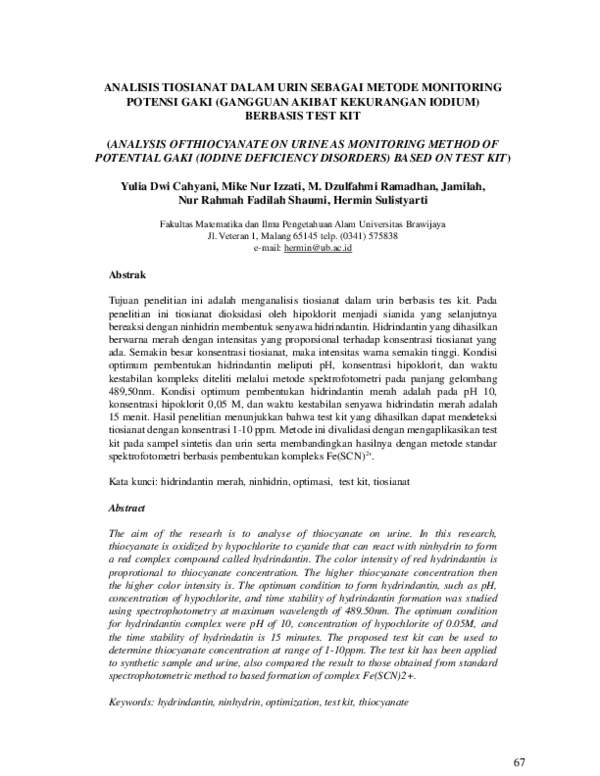 (PDF) Analisis Tiosianat Dalam Urin Sebagai Metode Monitoring Potensi ...