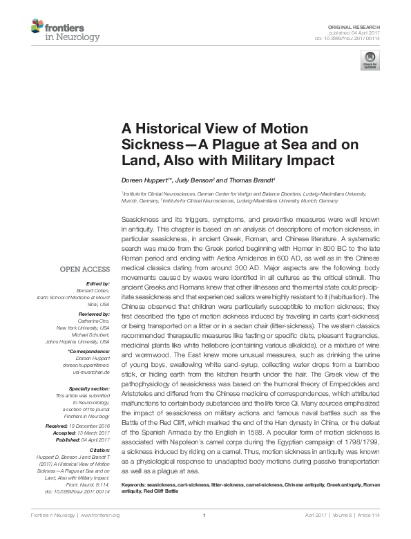 (PDF) A Historical View of Motion Sickness-A Plague at Sea and on Land ...
