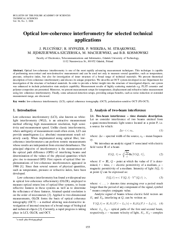 (PDF) Optical low-coherence interferometry for selected technical ...