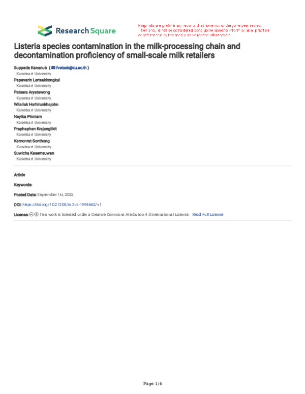 (PDF) Listeria species contamination in the milk-processing chain and ...