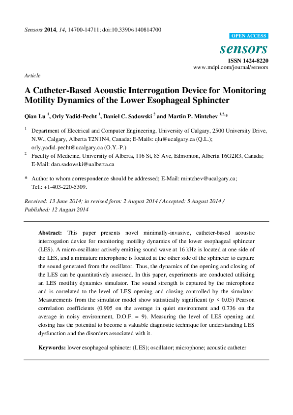 (PDF) Article A Catheter-Based Acoustic Interrogation Device for Monitoring
