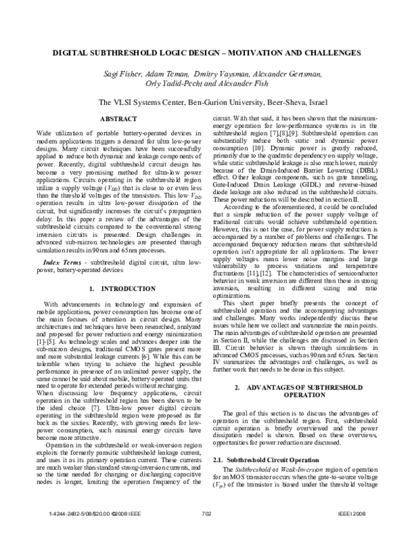 (PDF) Digital subthreshold logic design - motivation and challenges