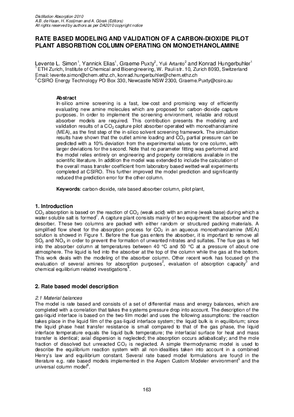 (PDF) Rate based modeling and validation of a carbon-dioxide pilot plant absorbtion column ...