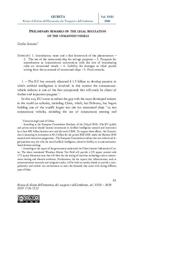 (PDF) Preliminary remarks on the legal regulation of the unmanned vessels