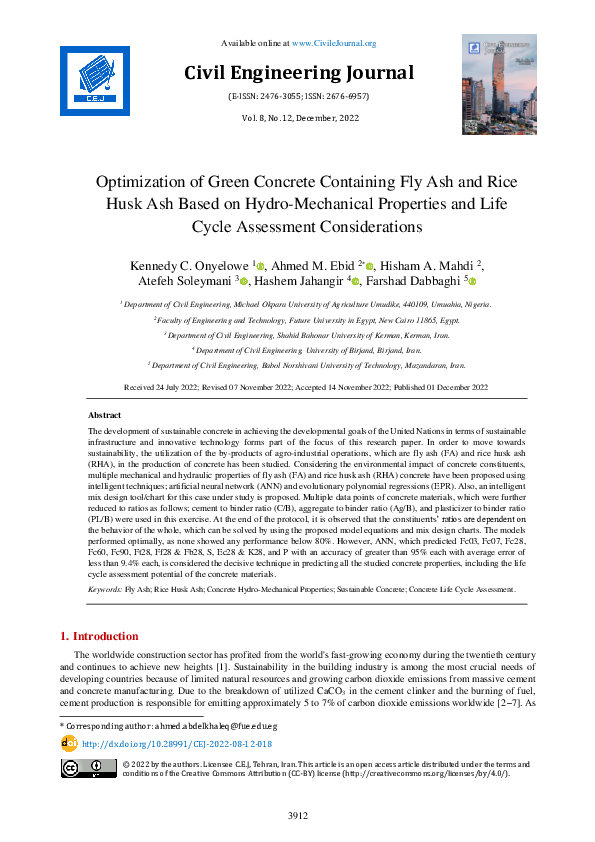 Pdf Optimization Of Green Concrete Containing Fly Ash And Rice Husk Ash Based On Hydro
