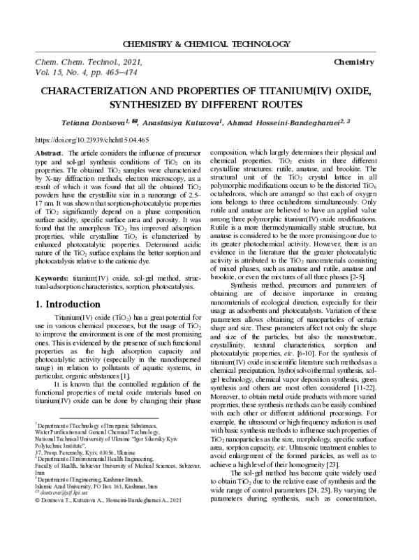 (PDF) Characterization and Properties of Titanium(IV) Oxide ...