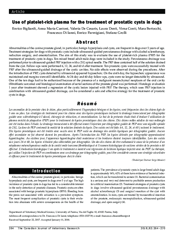 (PDF) Use of platelet-rich plasma for the treatment of prostatic cysts ...