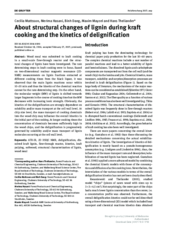 (PDF) About structural changes of lignin during kraft cooking and the ...