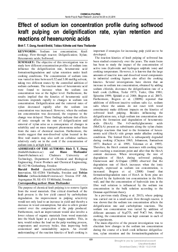 (PDF) Effect of sodium ion concentration profile during softwood kraft ...