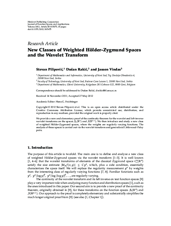 Pdf New Classes Of Weighted Hölder Zygmund Spaces And The Wavelet Transform