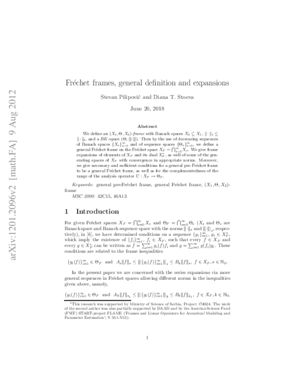 (PDF) Fréchet Frames, General Definition and Expansions