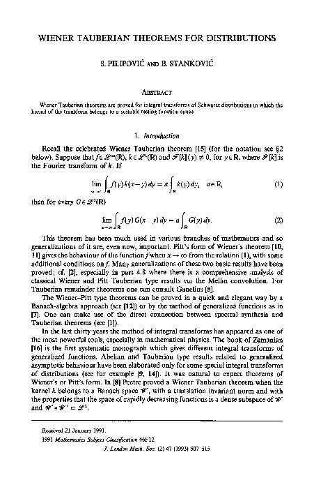 Pdf Wiener Tauberian Theorems For Distributions