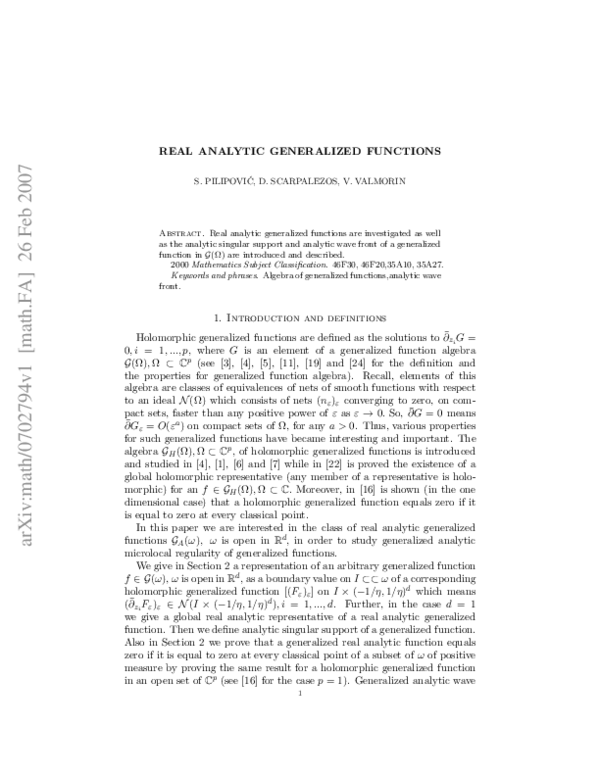 (PDF) Real analytic generalized functions