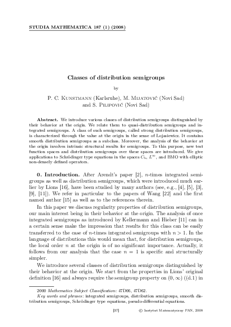 (PDF) Classes of distribution semigroups