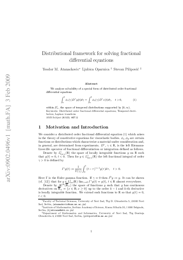 Pdf Distributional Framework For Solving Fractional Differential