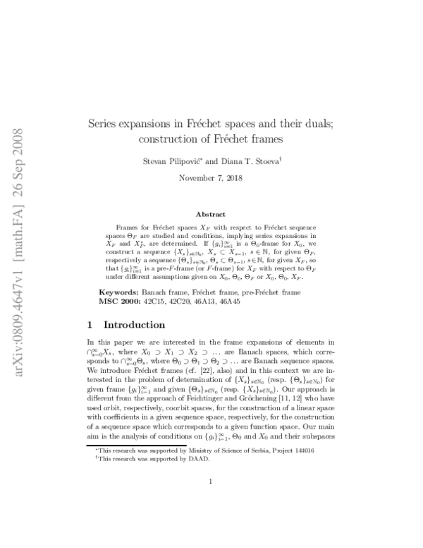 (PDF) Series expansions in Fréchet spaces and their duals, construction ...
