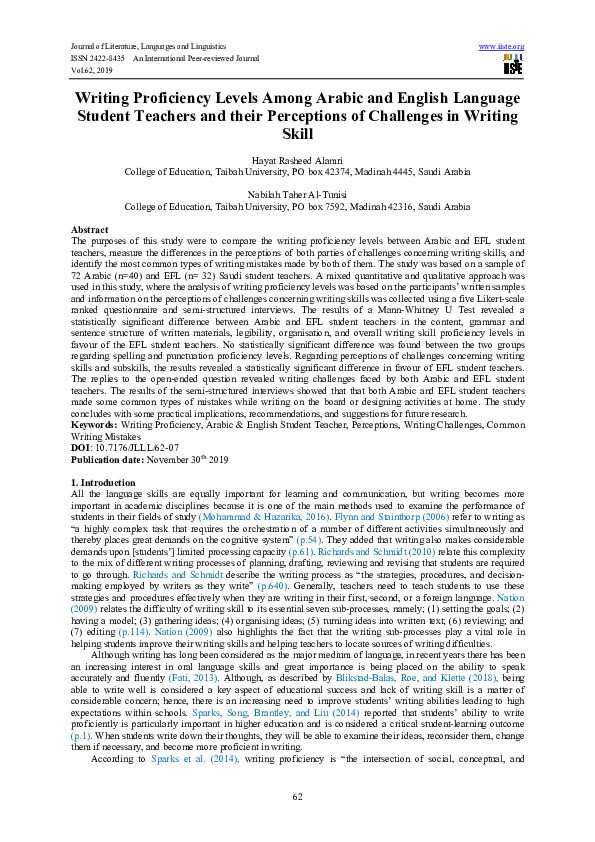 (PDF) Writing Proficiency Levels Among Arabic and English Language ...