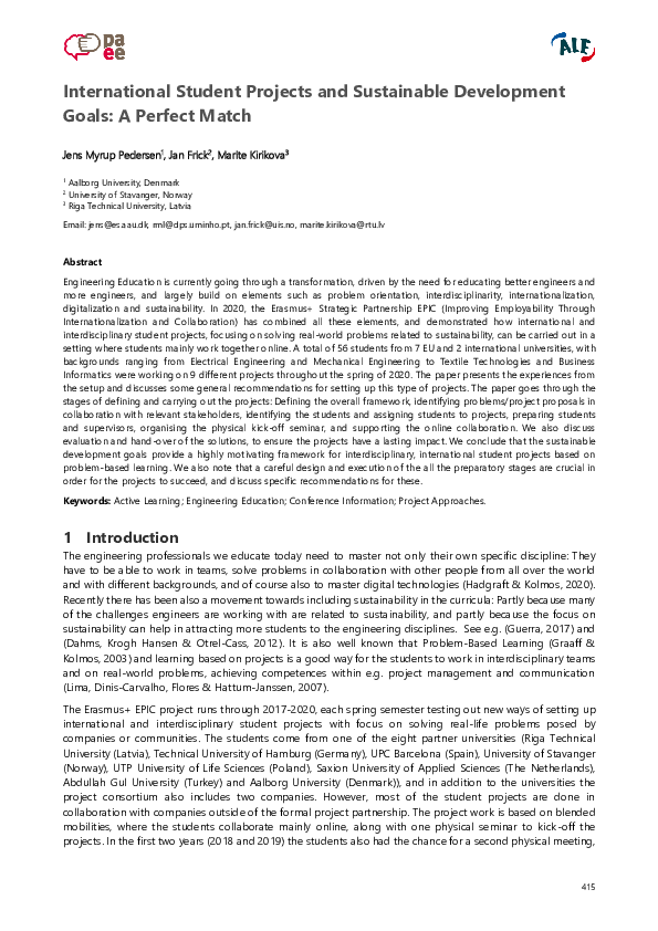 (PDF) International Student Projects and Sustainable Development Goals ...