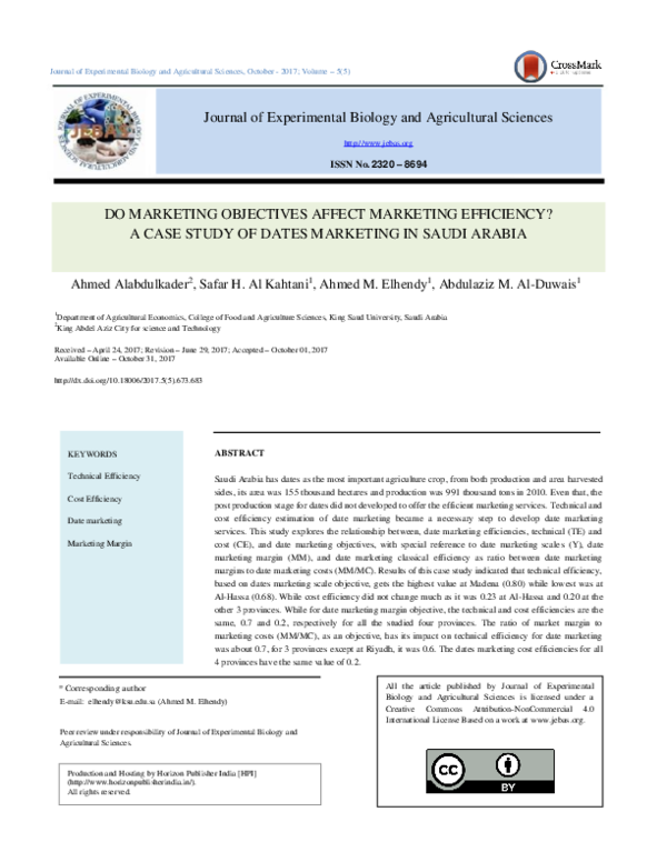 (PDF) Do Marketing Objectives Affect Marketing Efficiency? A Case Study ...