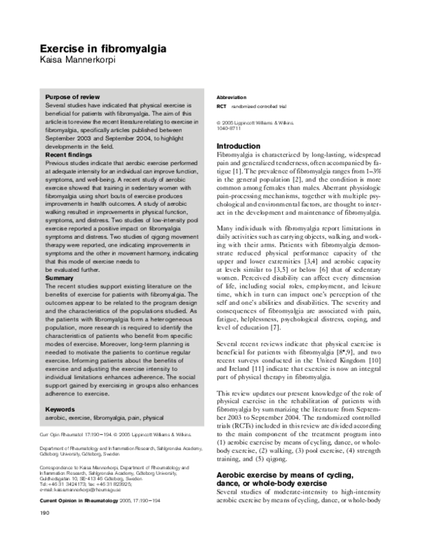 (PDF) Exercise in fibromyalgia