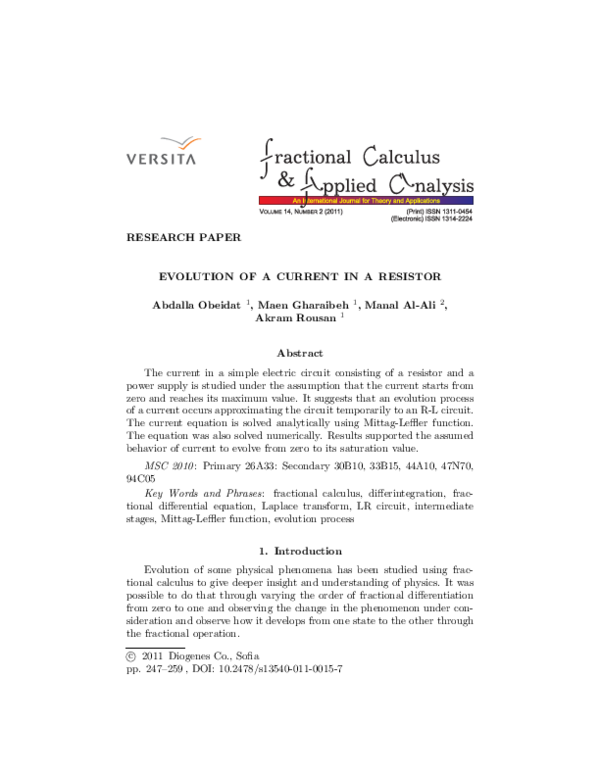 (PDF) Evolution of a current in a resistor