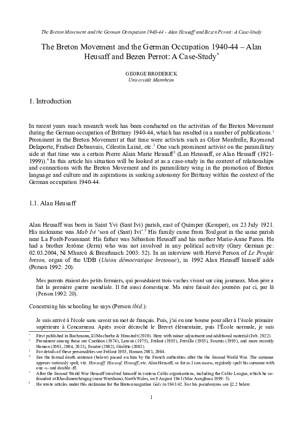 (PDF) The Breton Movement and the German Occupation 1940-44 -Alan ...