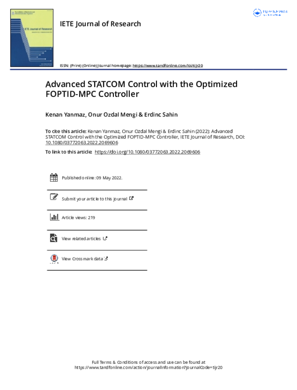 Pdf Advanced Statcom Control With The Optimized Foptid Mpc Controller