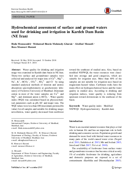 (PDF) Hydrochemical assessment of surface and ground waters used for drinking and irrigation in ...