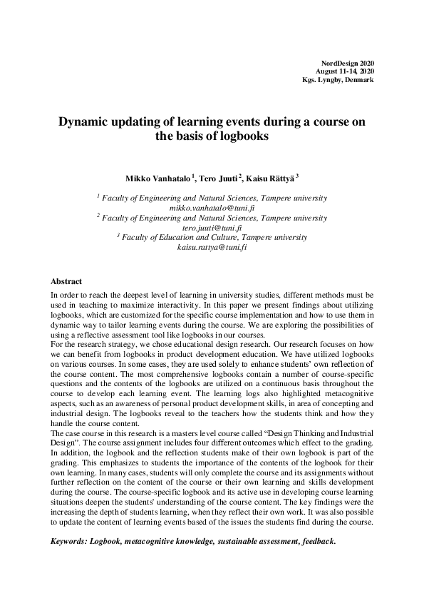 (PDF) Dynamic updating of learning events during a course on the basis of logbooks