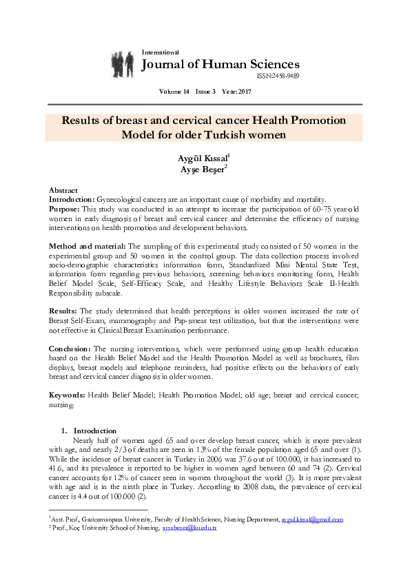 (PDF) Results of breast and cervical cancer Health Promotion Model for ...