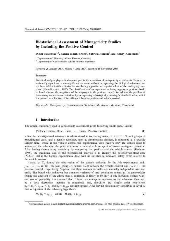 (PDF) Biostatistical Assessment of Mutagenicity Studies by Including ...