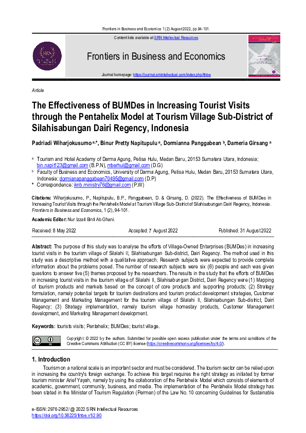 (PDF) The Effectiveness of BUMDes in Increasing Tourist Visits through ...