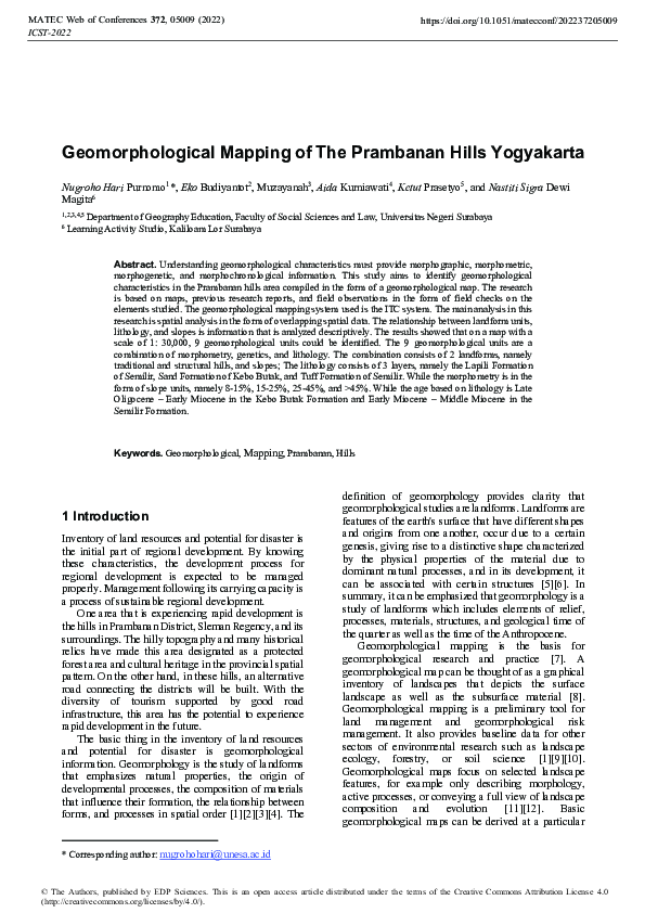 (PDF) Geomorphological Mapping of The Prambanan Hills Yogyakarta