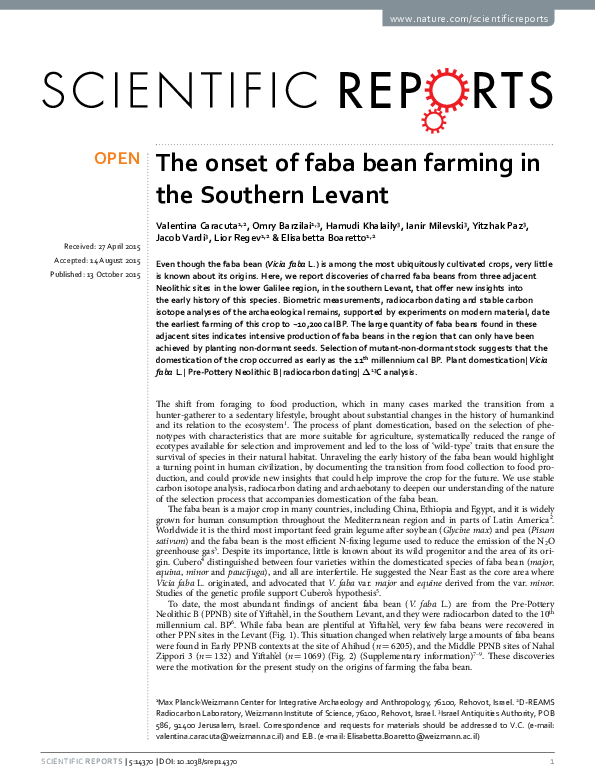 (PDF) The onset of faba bean farming in the Southern Levant
