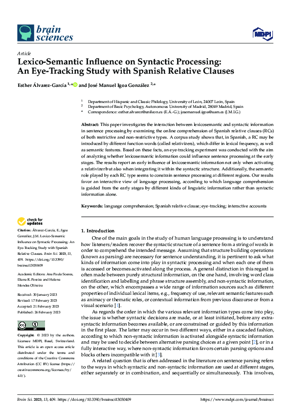 (PDF) Lexico-Semantic Influence on Syntactic Processing: An Eye-Tracking Study with Spanish ...