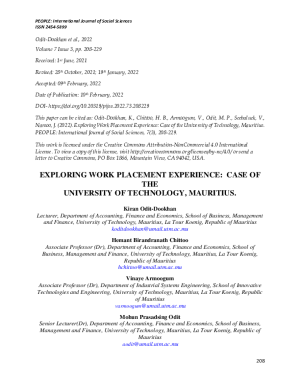 (PDF) Exploring Work Placement Experience: Case of the University of ...