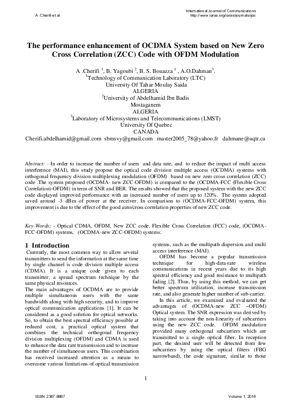 (PDF) The performance enhancement of OCDMA System based on New Zero Cross Correlation (ZCC) Code ...