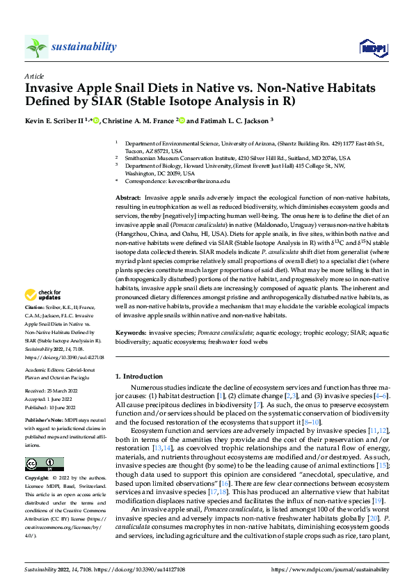 (PDF) Invasive Apple Snail Diets in Native vs. Non-Native Habitats ...