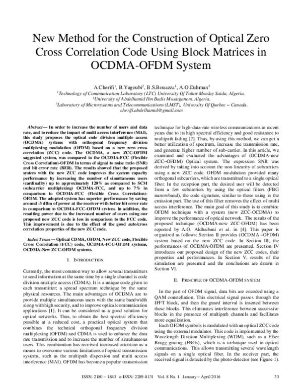 (PDF) New Method for the Construction of Optical Zero Cross Correlation ...