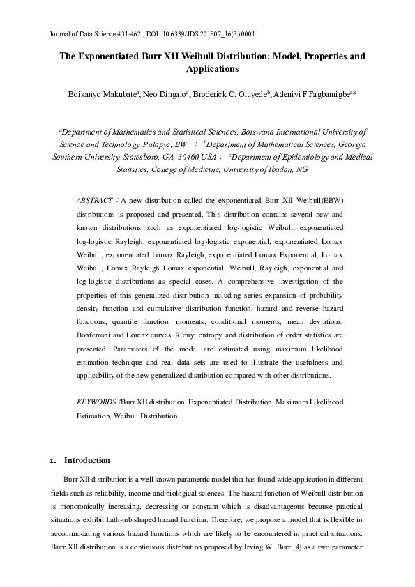 Pdf The Exponentiated Burr Xii Weibull Distribution Model Properties And Applications Neo