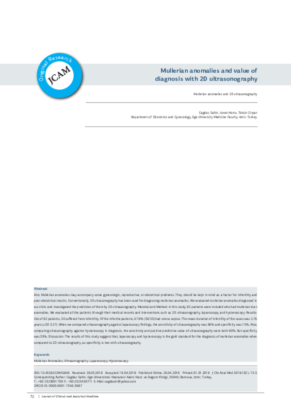 (PDF) Mullerian anomalies and value of diagnosis with 2D ultrasonography