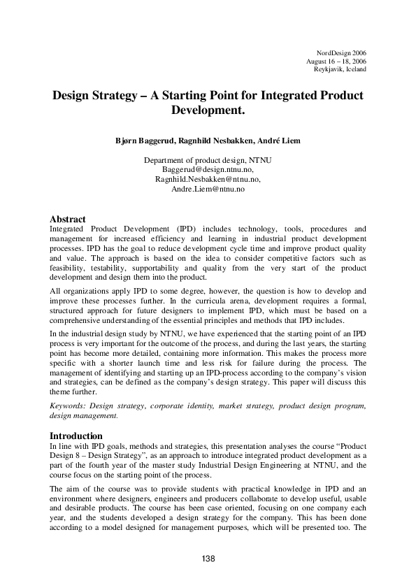 (PDF) Design Strategy - a Starting Point for Integrated Product ...