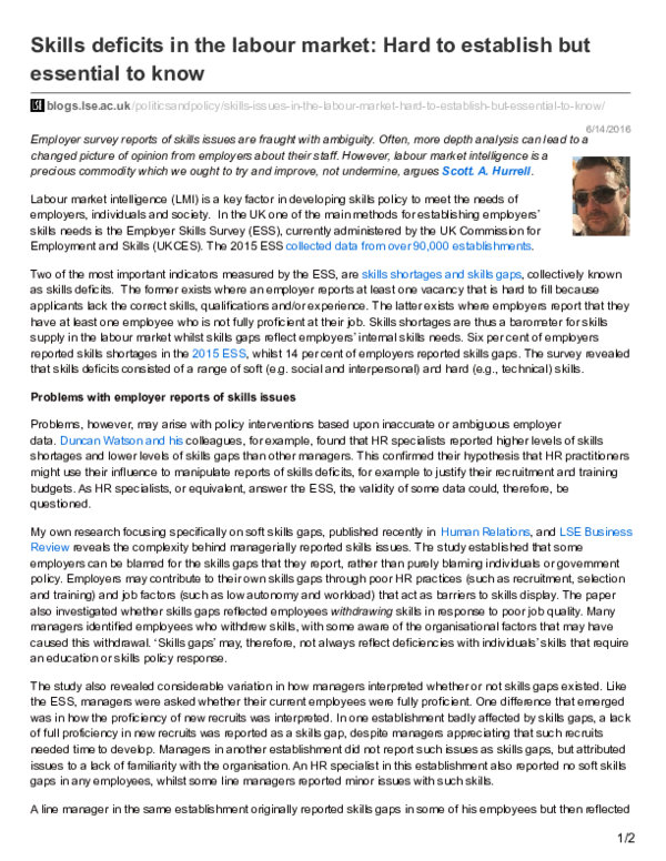 (PDF) Skills deficits in the labour market: Hard to establish but ...