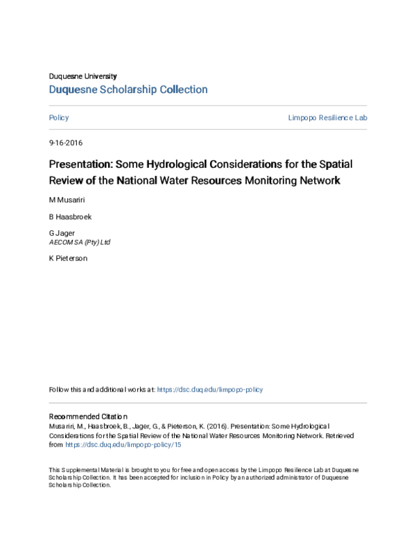 (PDF) Optimizing South Africa's Water Resources Monitoring Networks